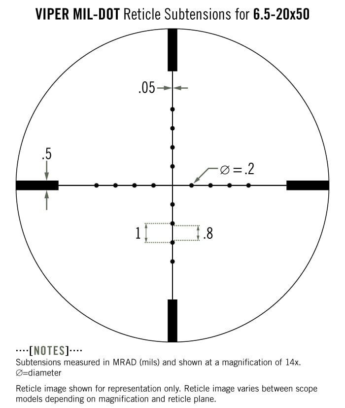 Vortex Viper 6.5–20x50 PA Riflescope Mil Dot MOA Reticle VPR-M-06MD ...